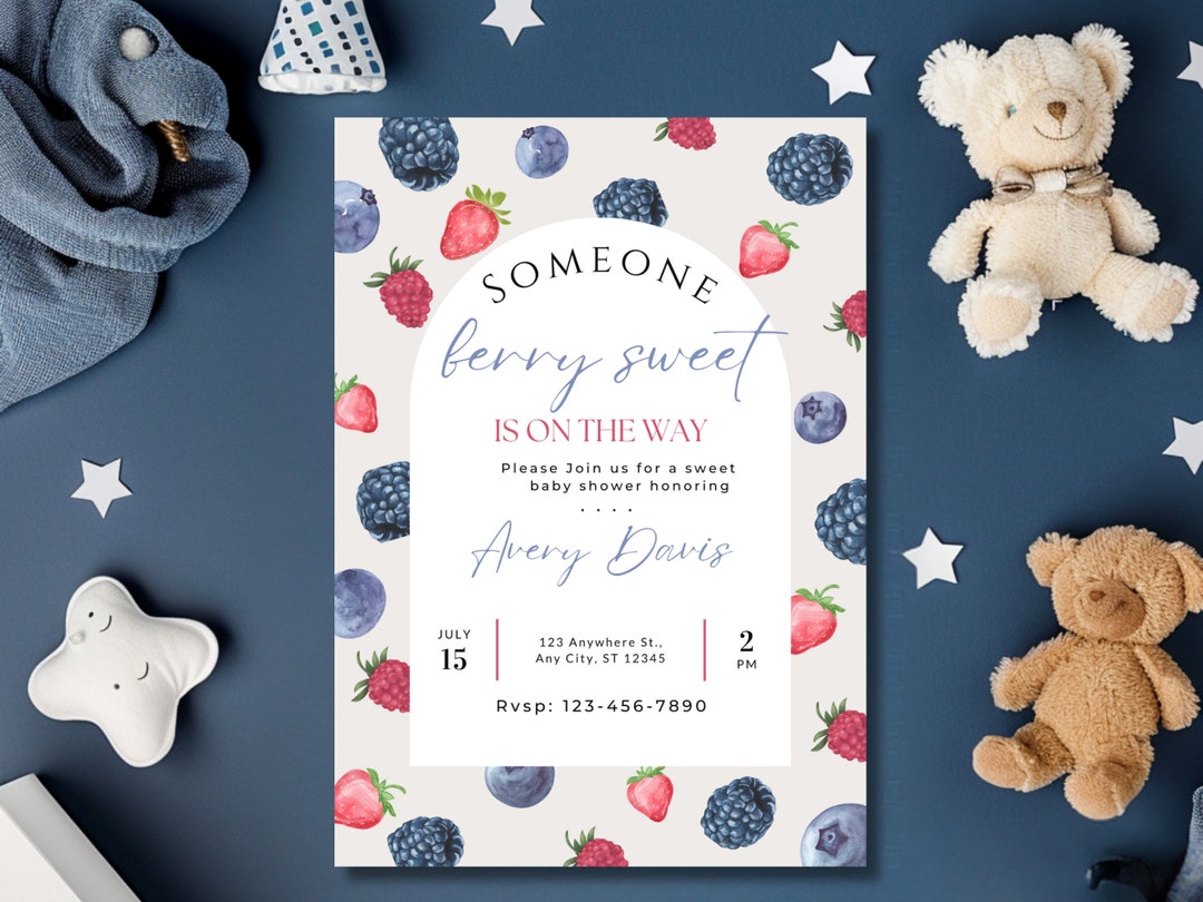 Berry Sweet Baby Shower Invitation - Editable Template for Baby Girl ...