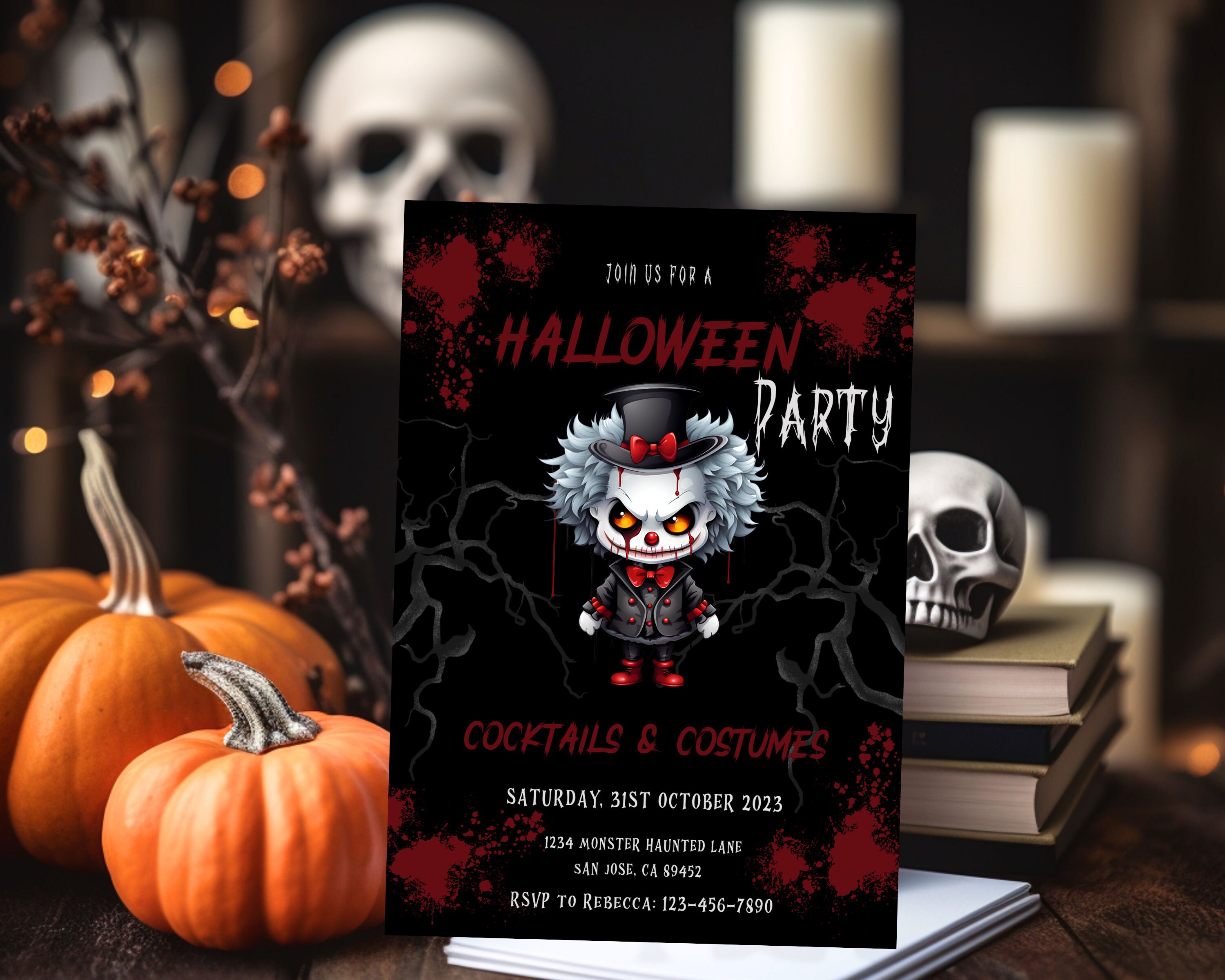 Editable Scary Clown Halloween Party Invitation, . Halloween Invite ...