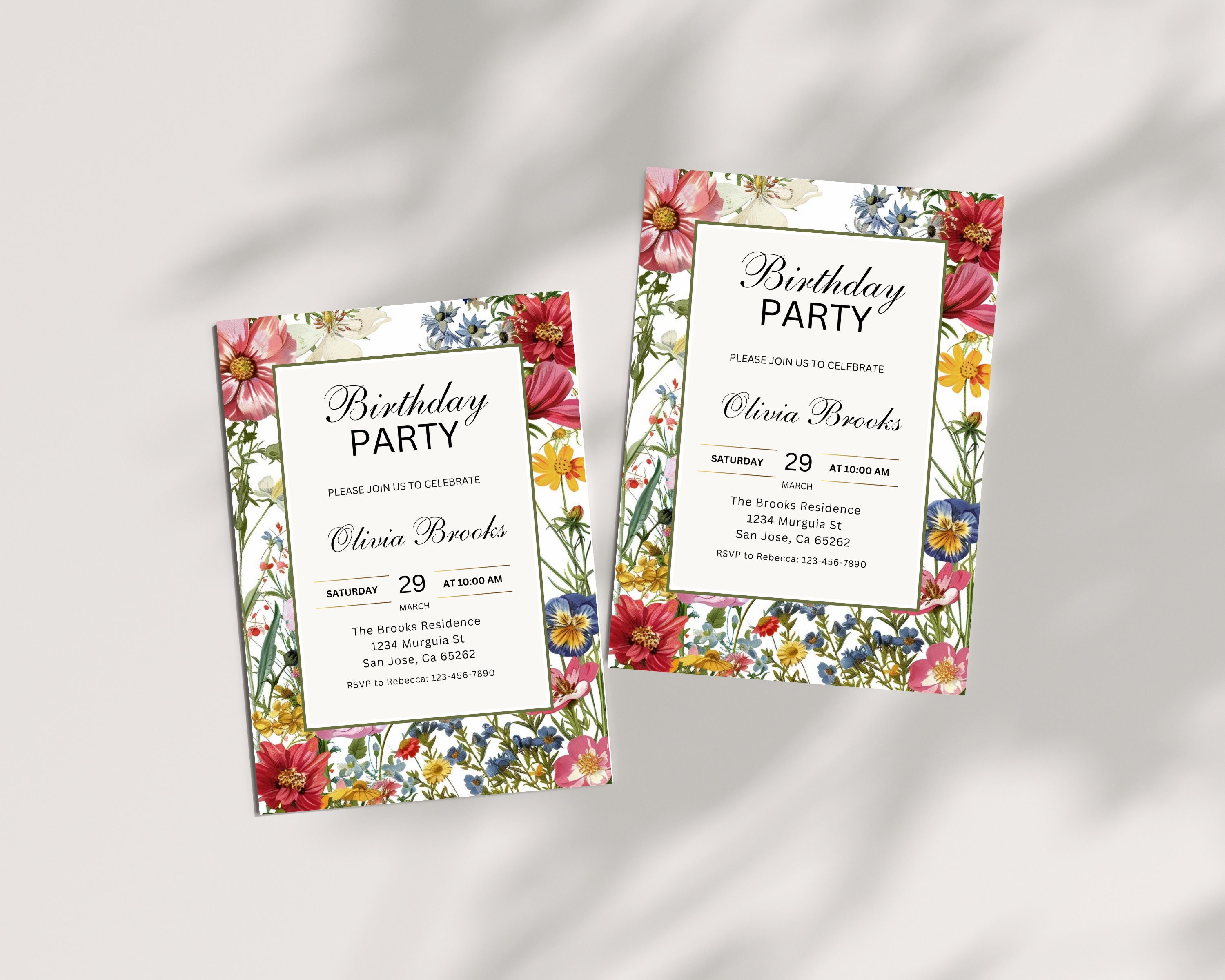Flower Birthday Invitation Wildflower Birthday Invite Floral Woman's ...