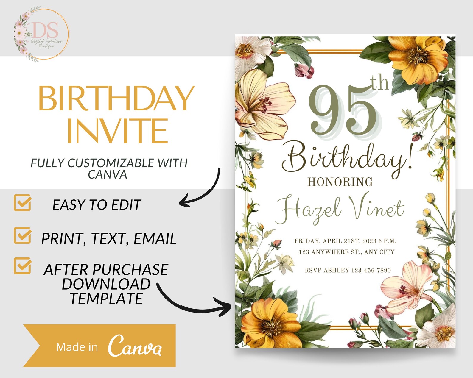 95th Birthday Invitation, 95th Birthday for Mom, 95th Birthday for ...