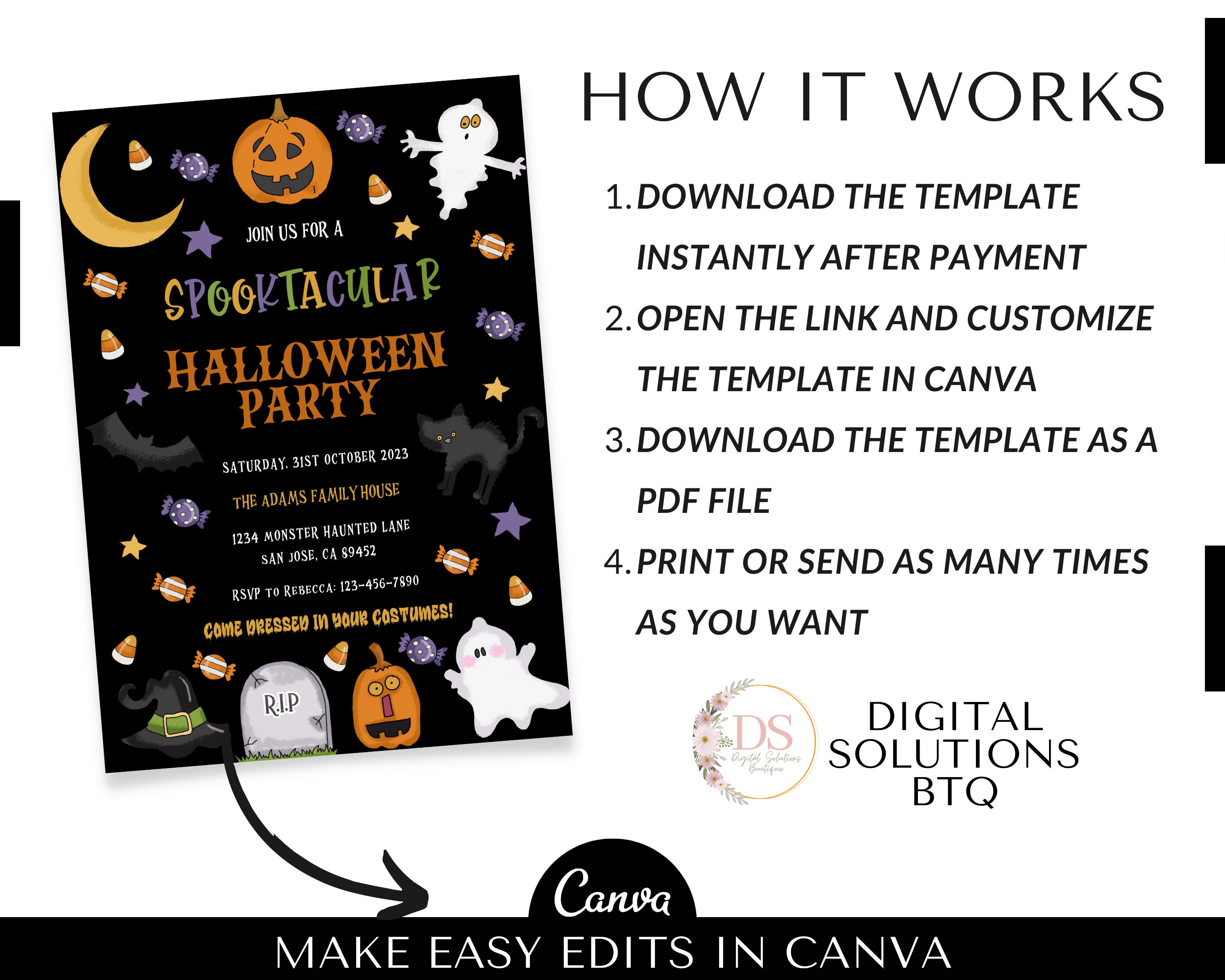 Editable Halloween Invitation, Halloween Party Invitation, Halloween ...