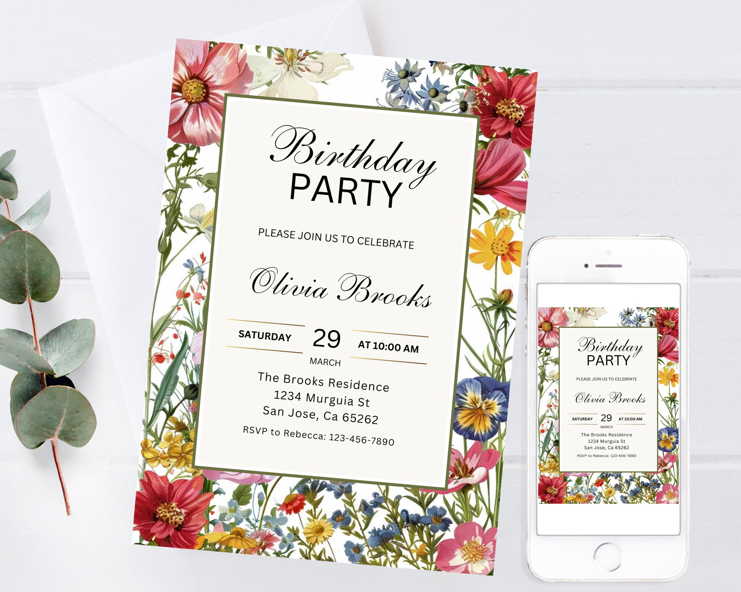 Flower Birthday Invitation Wildflower Birthday Invite Floral Woman's ...