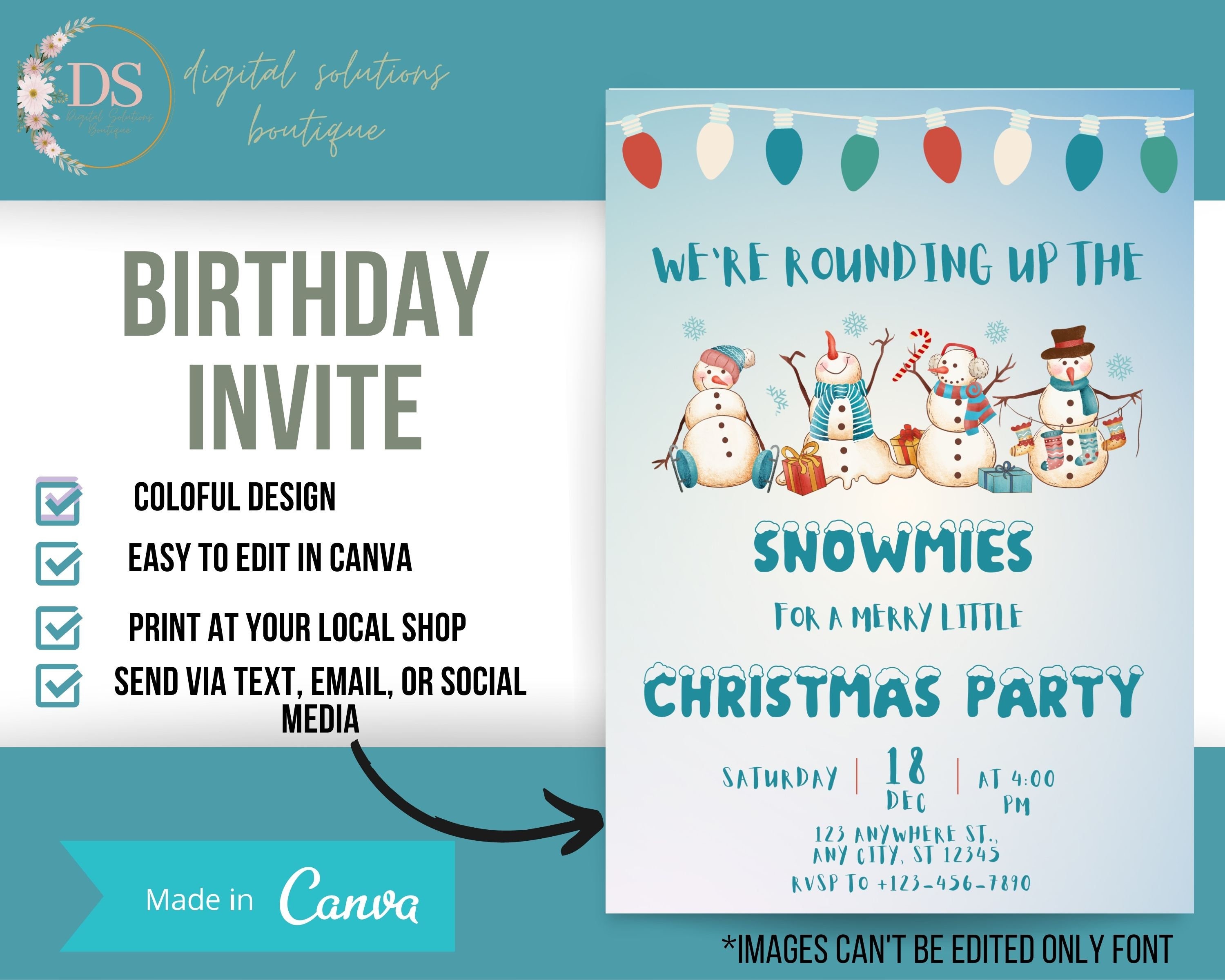 Editable Christmas Party Invitation Template Snowman, Friendsmas ...