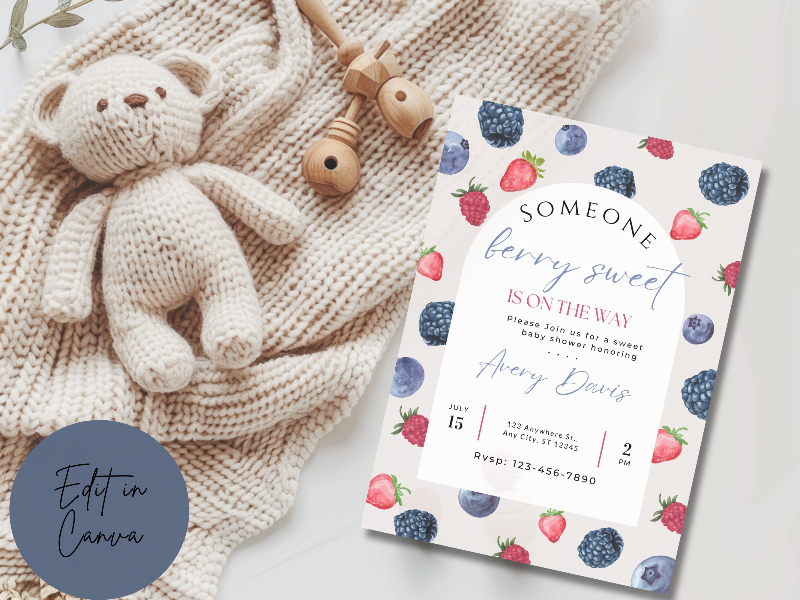 Berry Sweet Baby Shower Invitation - Editable Template for Baby Girl ...