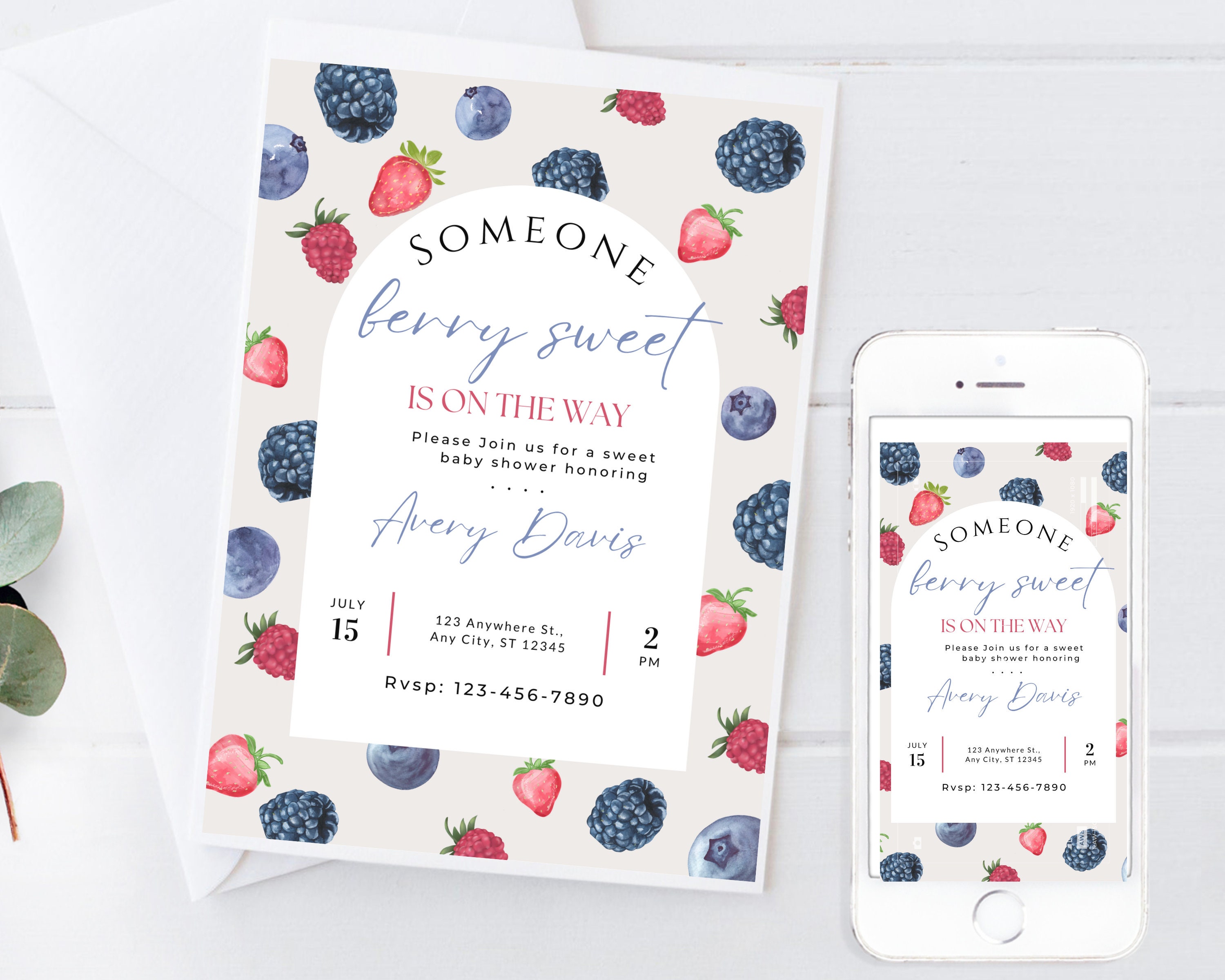Berry Sweet Baby Shower Invitation Editable Template for Baby Girl ...