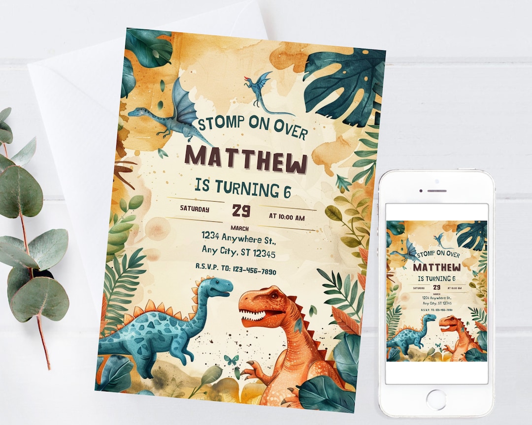 Editable Dinosaur Birthday Invitation | Personalized Dino Party Invite ...