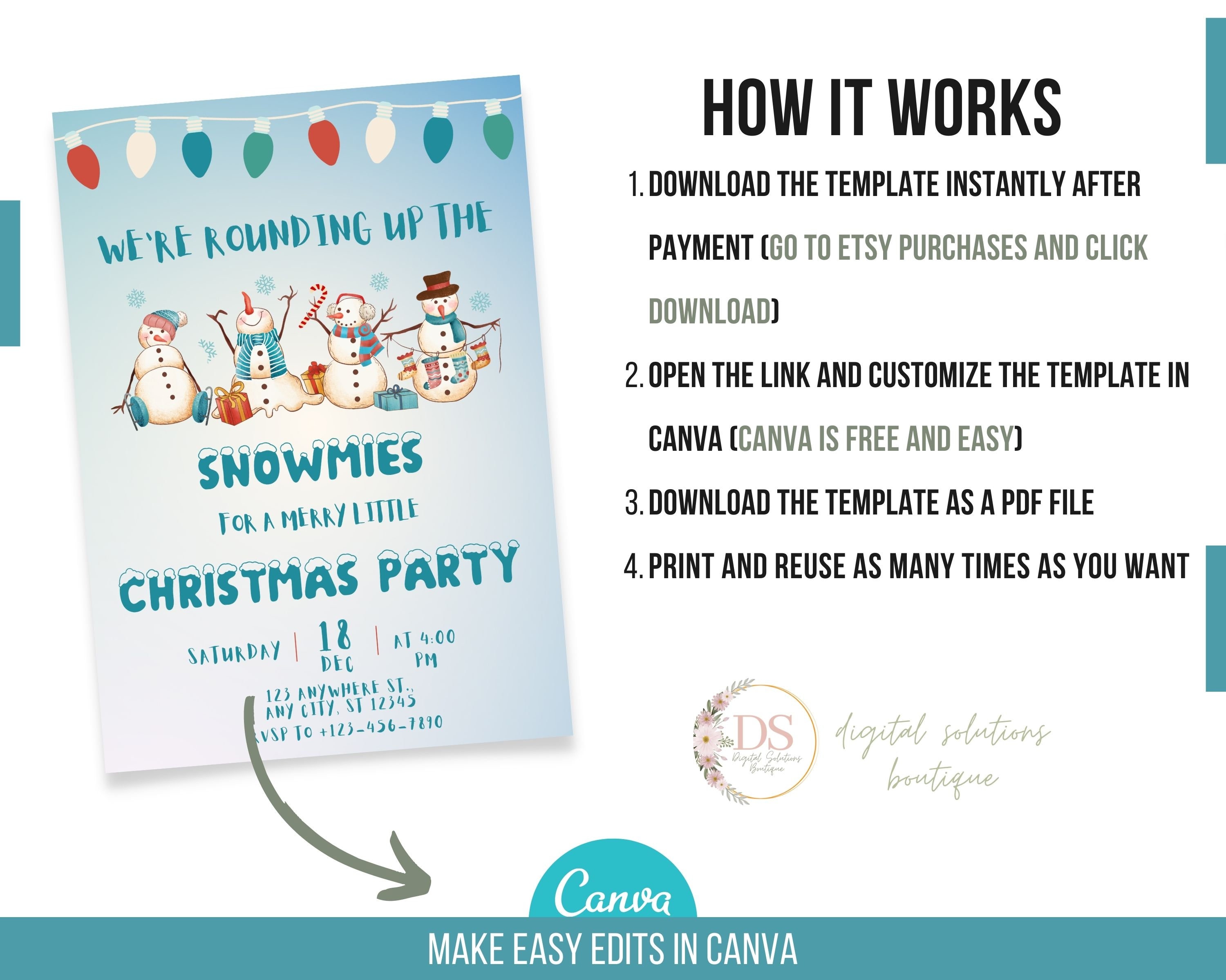 Editable Christmas Party Invitation Template Snowman, Friendsmas ...