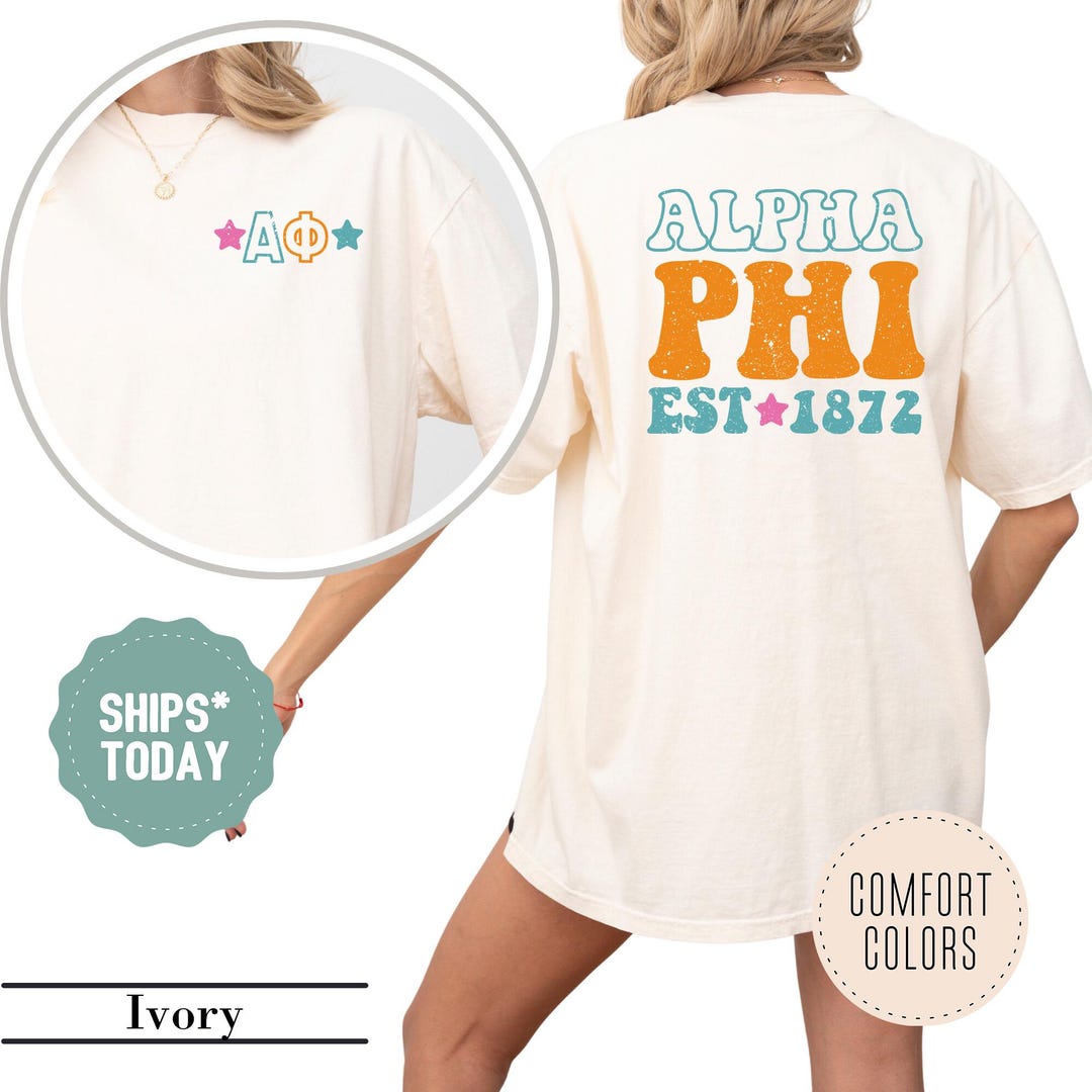 Alpha Phi Chromatic Letters Sorority T-shirt - APHI Sorority Letters ...