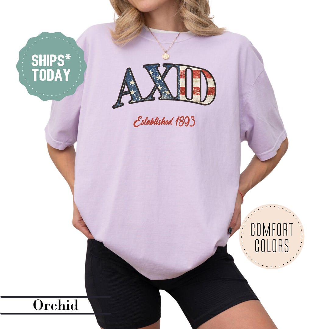 Alpha Xi Delta American Flag Sorority T-shirt AXID Sorority Letters Big ...
