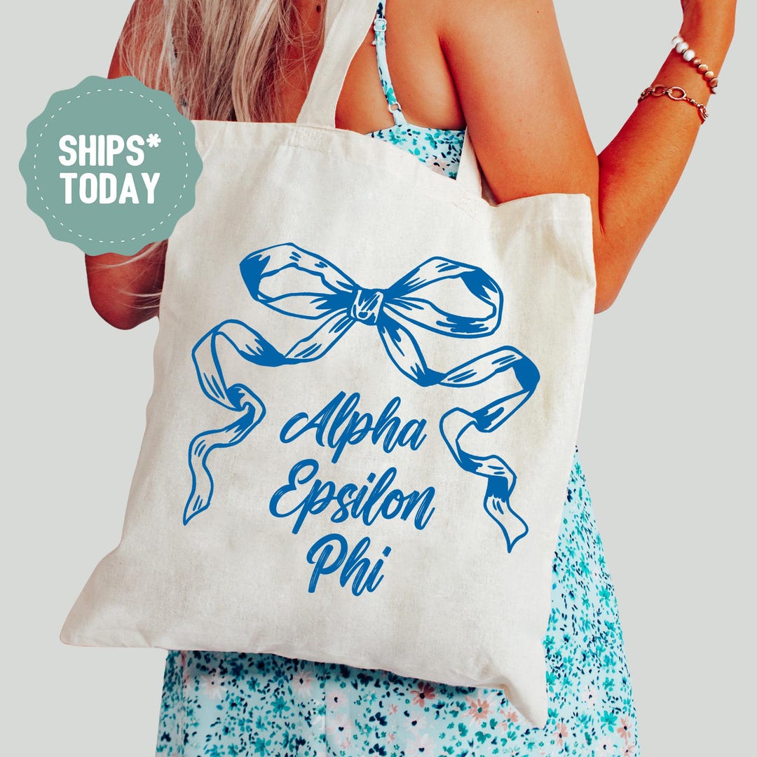 Alpha Epsilon Phi Sky Ribbon Sorority Tote Bag - AEPHI Tote Bag - Cute ...
