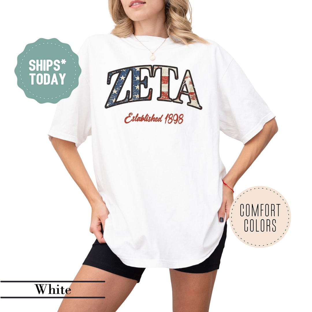 Zeta Tau Alpha American Flag Sorority T-shirt ZETA Sorority Letters Big ...