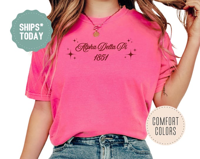 Alpha Delta Pi Comfort Colors Sorority T-shirt | ADPI Sorority Letters ...