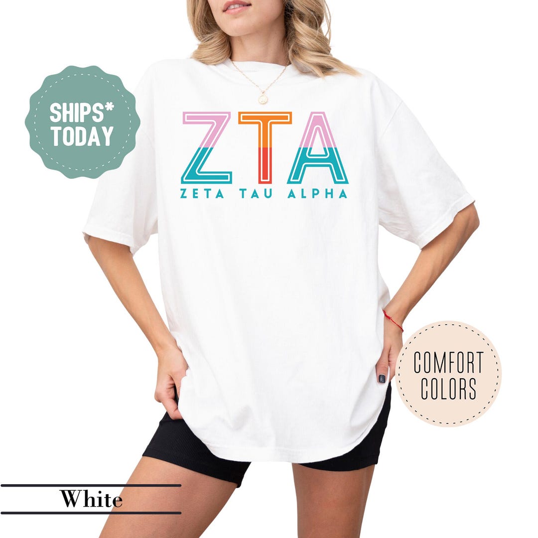 Zeta Tau Alpha Colorful Letters Sorority T-shirt ZETA Greek Letters ...
