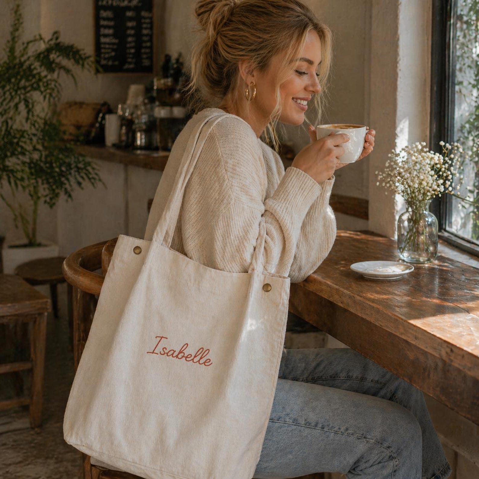 Custom Name Corduroy Tote Bag, Personalized Tote Bag Gift for Her ...