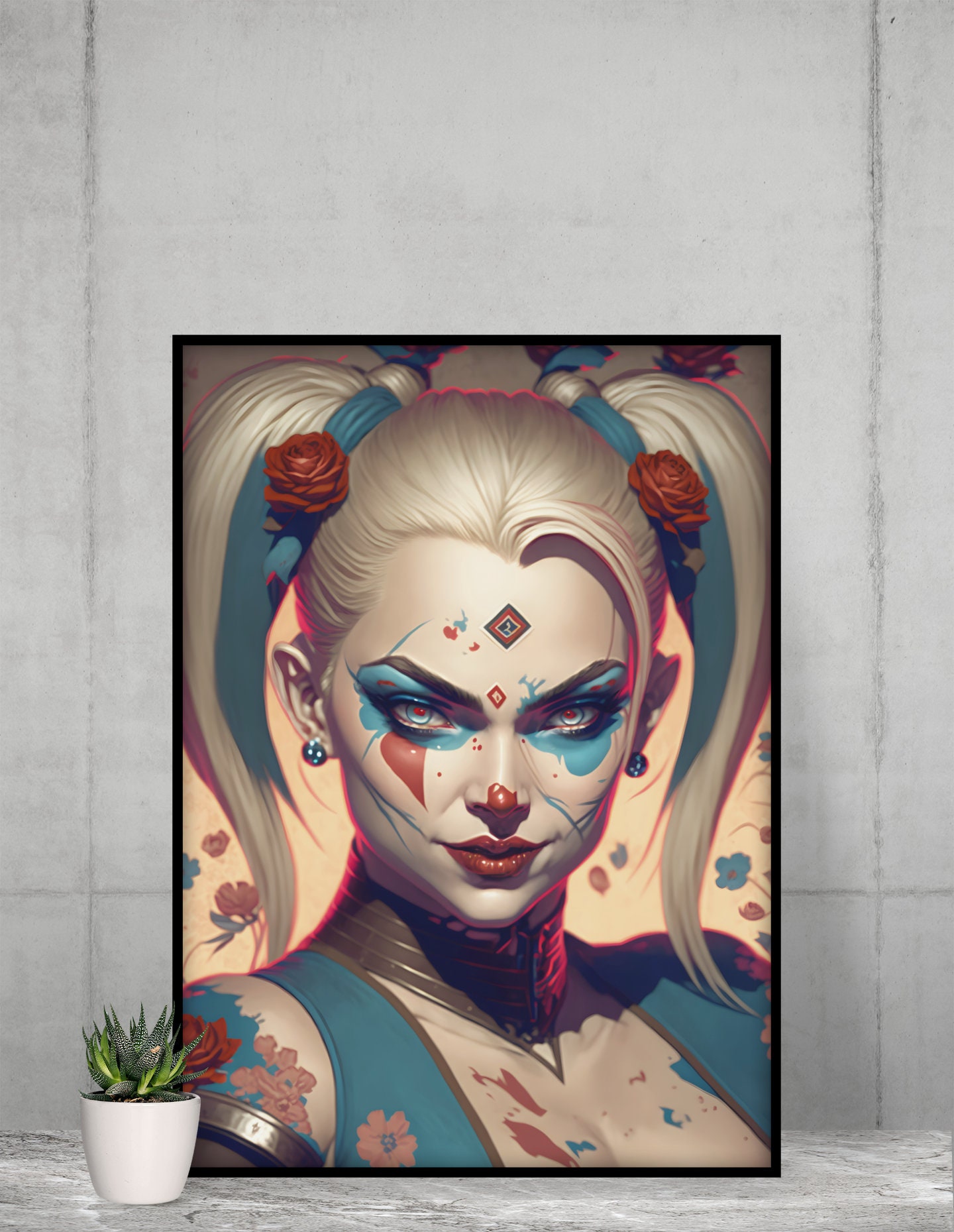 Vintage-punk Harley Quinn Fan Art Portrait, DC Fan Art Poster, Unique ...