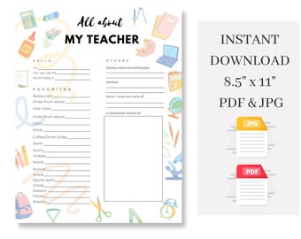 INSTANT DOWNLOAD & PRINT - All About My Teacher Printable | Teacher ...