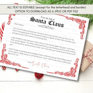 EDITABLE Letter From Santa Claus, Personalized Letter From Santa, From ...