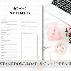 INSTANT DOWNLOAD & PRINT - All About My Teacher Printable | Teacher ...