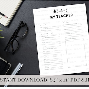 INSTANT DOWNLOAD & PRINT - All About My Teacher Printable | Teacher ...