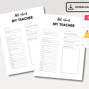 INSTANT DOWNLOAD & PRINT - All About My Teacher Printable | Teacher ...