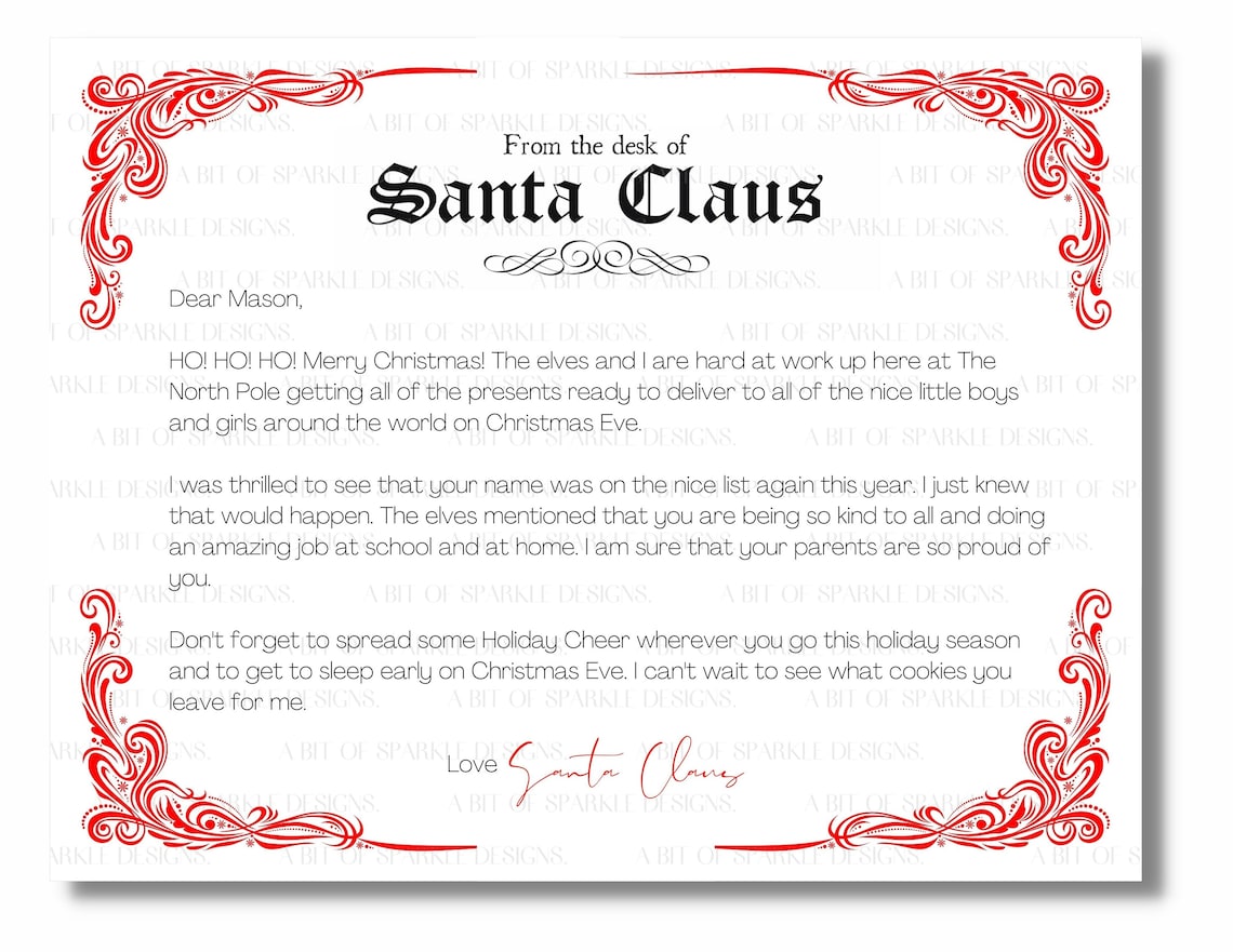 EDITABLE Letter From Santa Claus, Personalized Letter From Santa, From ...