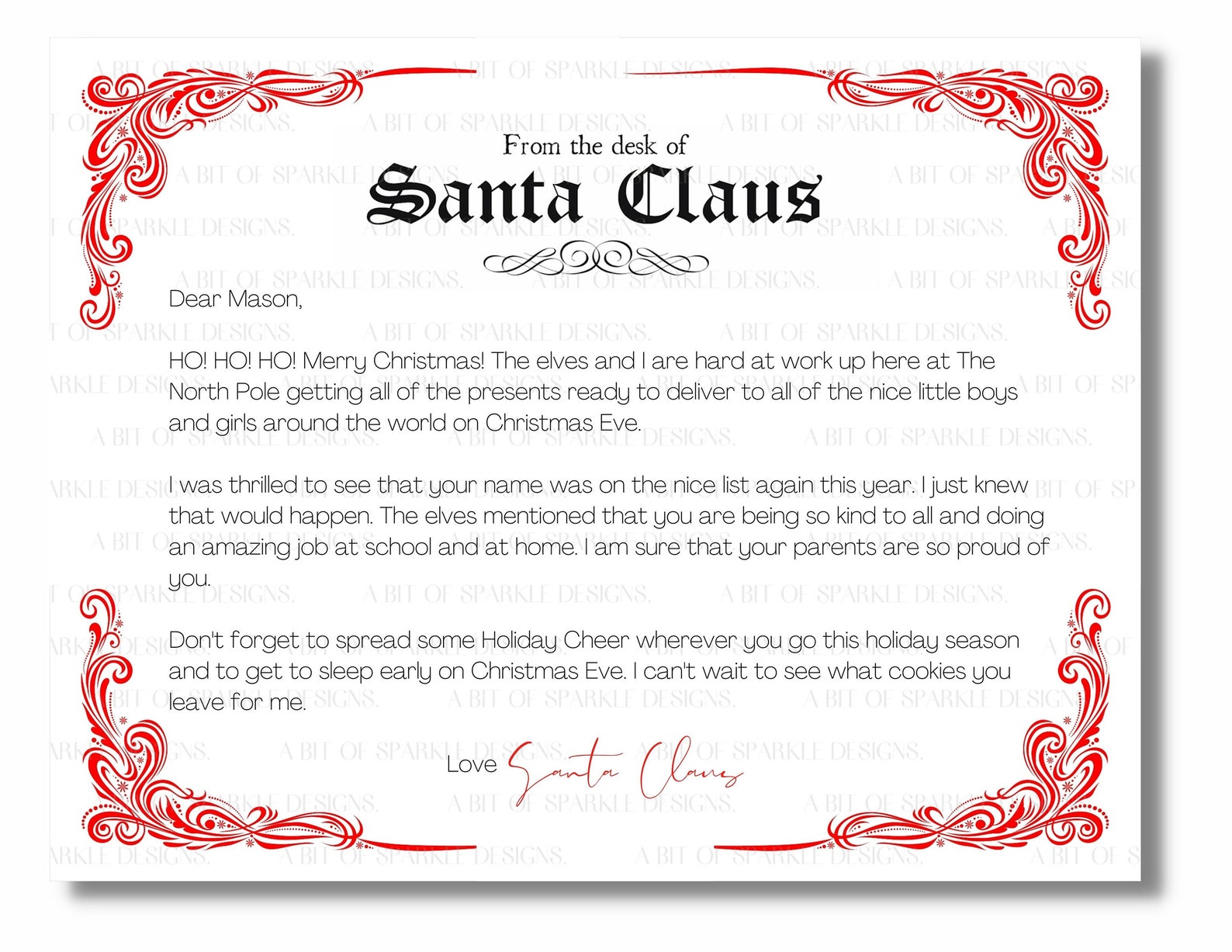 EDITABLE Letter From Santa Claus, Personalized Letter From Santa, From ...