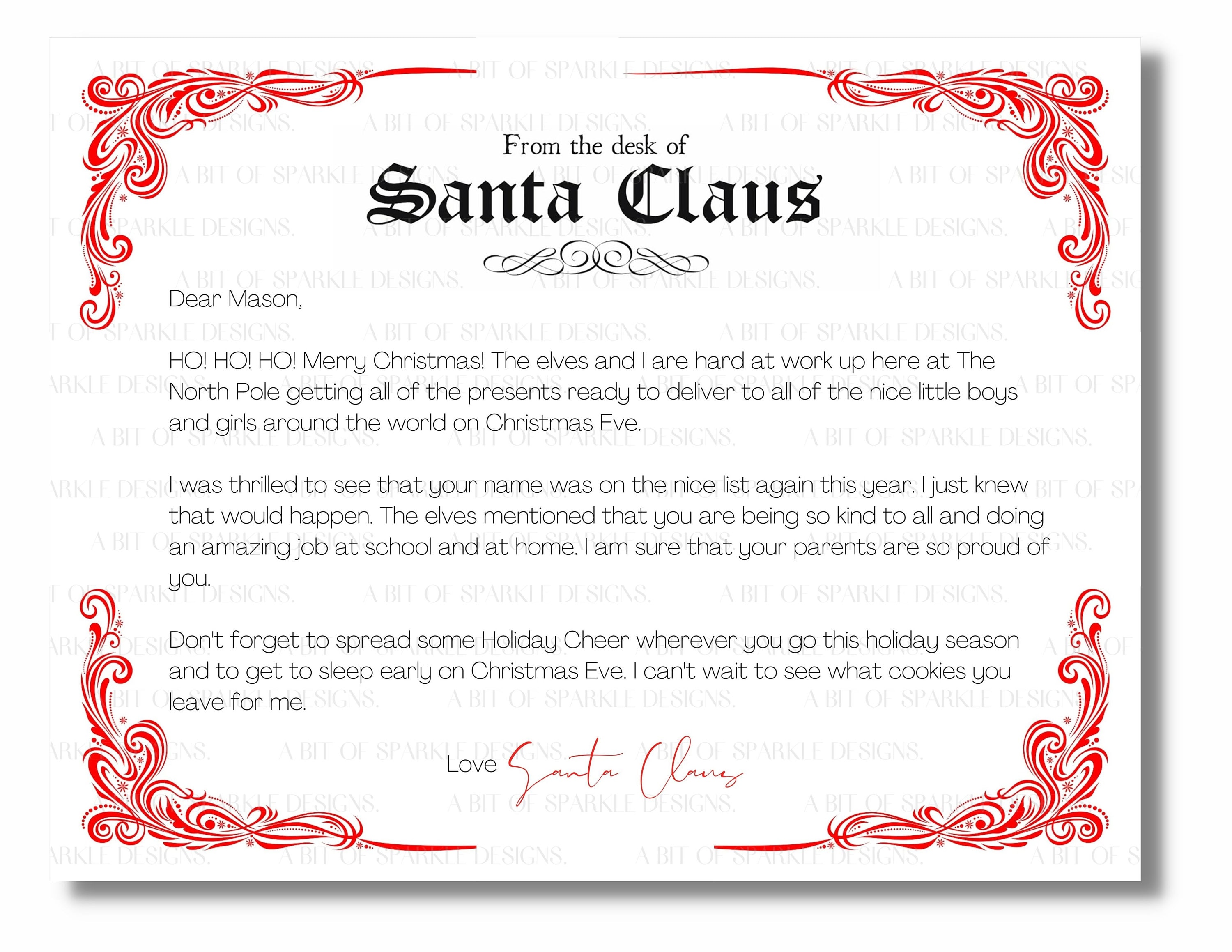 EDITABLE Letter From Santa Claus, Personalized Letter From Santa, From ...