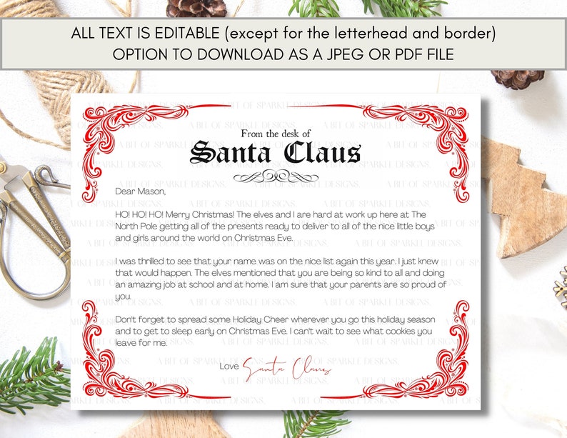 EDITABLE Letter From Santa Claus, Personalized Letter From Santa, From ...