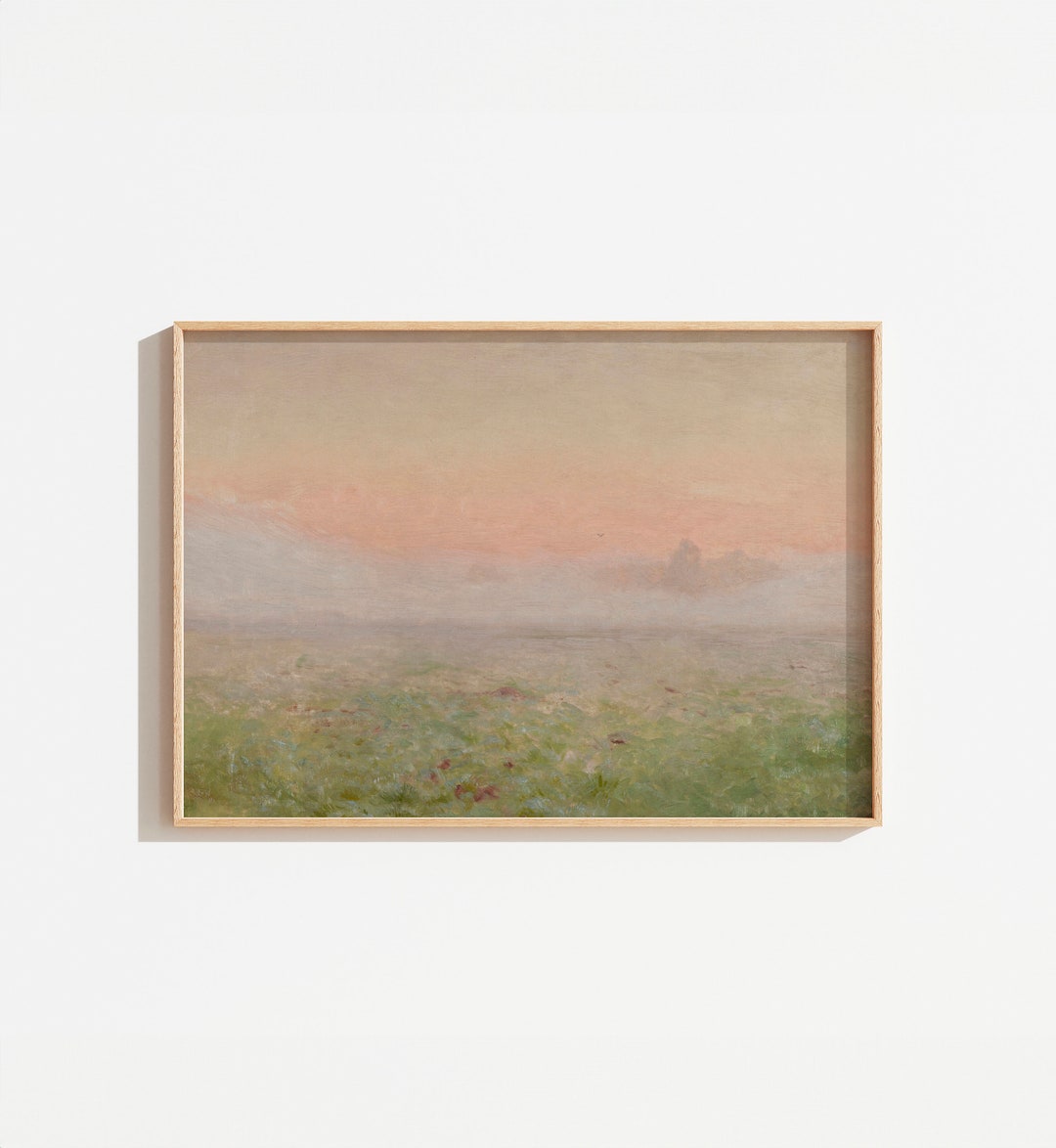 Vintage Spring Flower Field Painting: Muted Watercolor Landscape ...