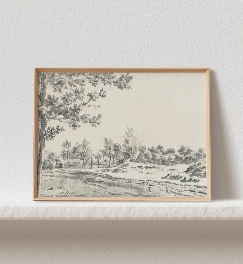 Vintage Landscape Drawing Black and White Sketch Drawing - Etsy