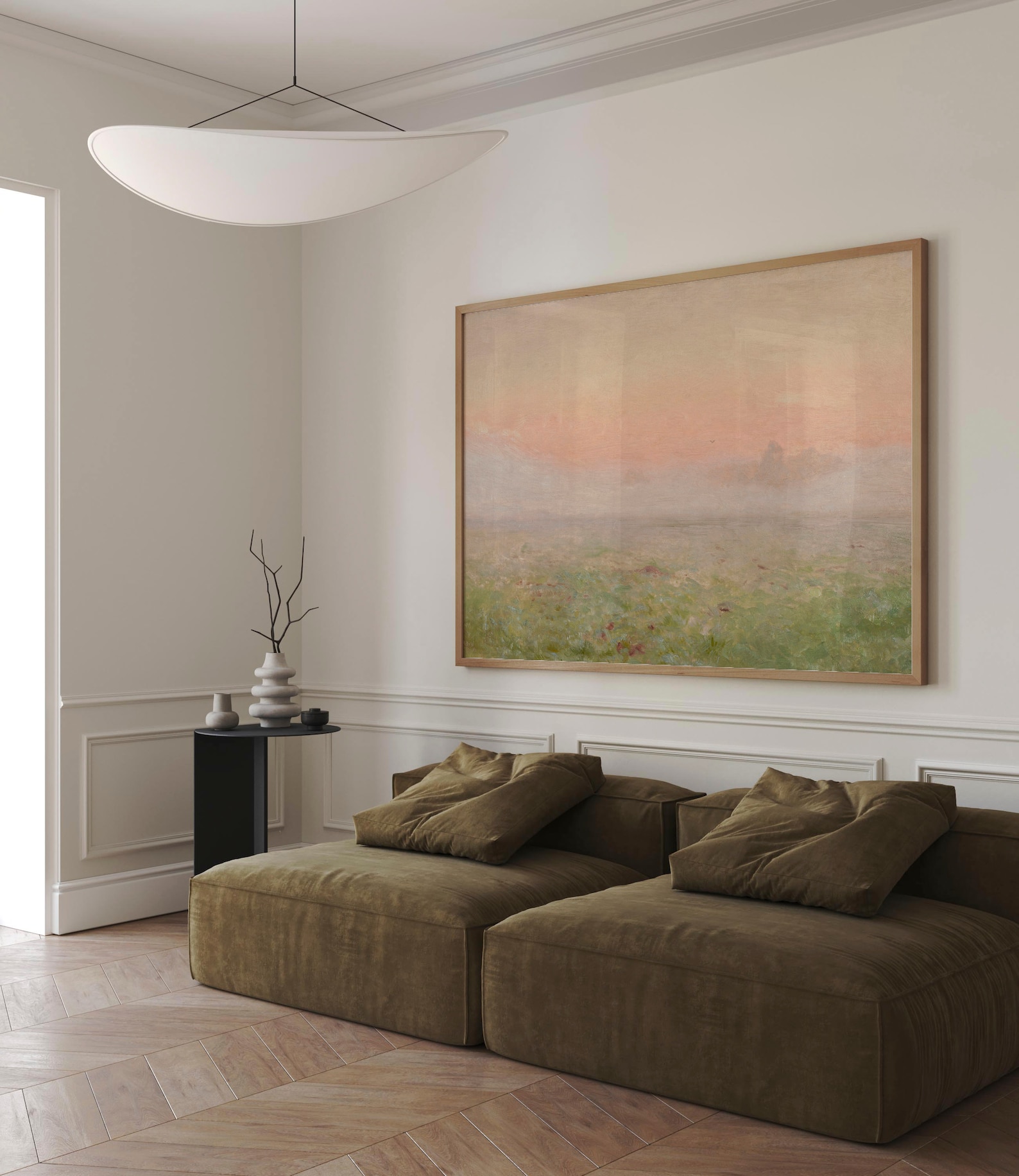 Vintage Muted Watercolor Painting Spring Colors Flower Field Landscape ...