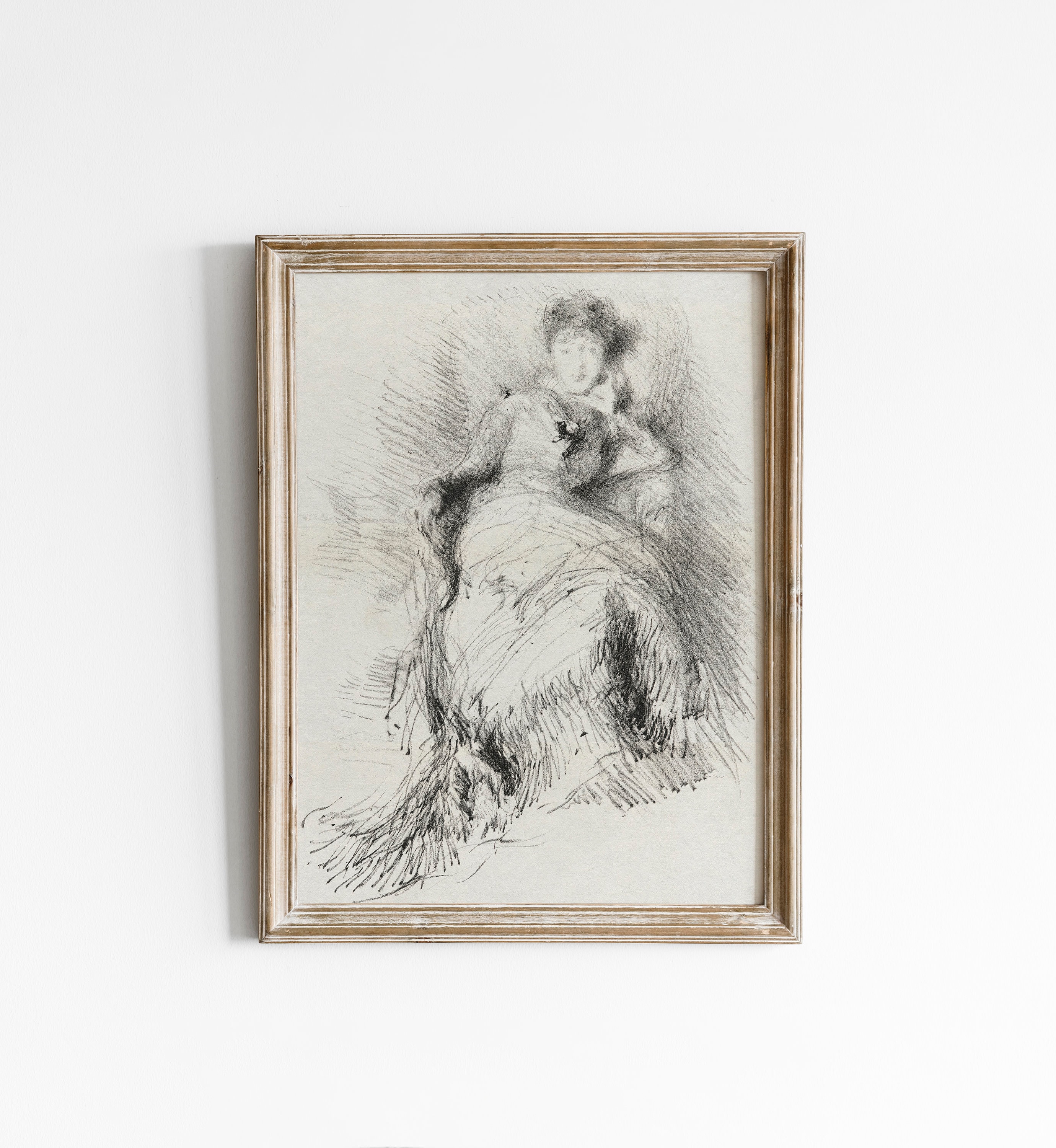 Antique Sketch Drawing of Woman PRINTABLE Wall Art Vintage Portrait of ...