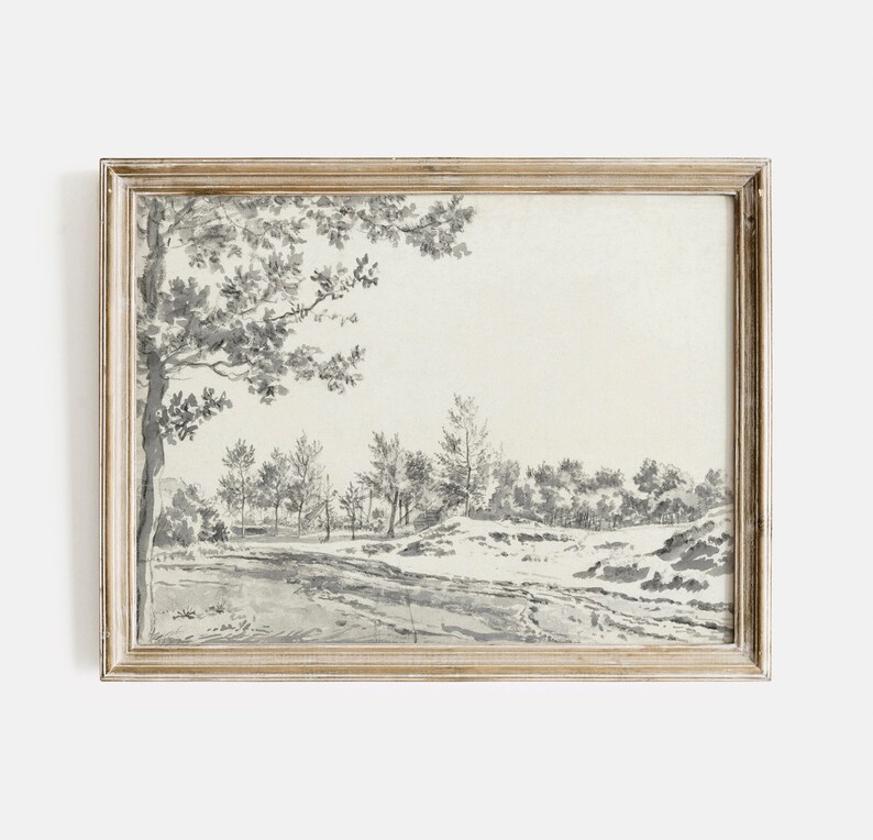 Vintage Landscape Drawing Black and White Sketch Drawing - Etsy