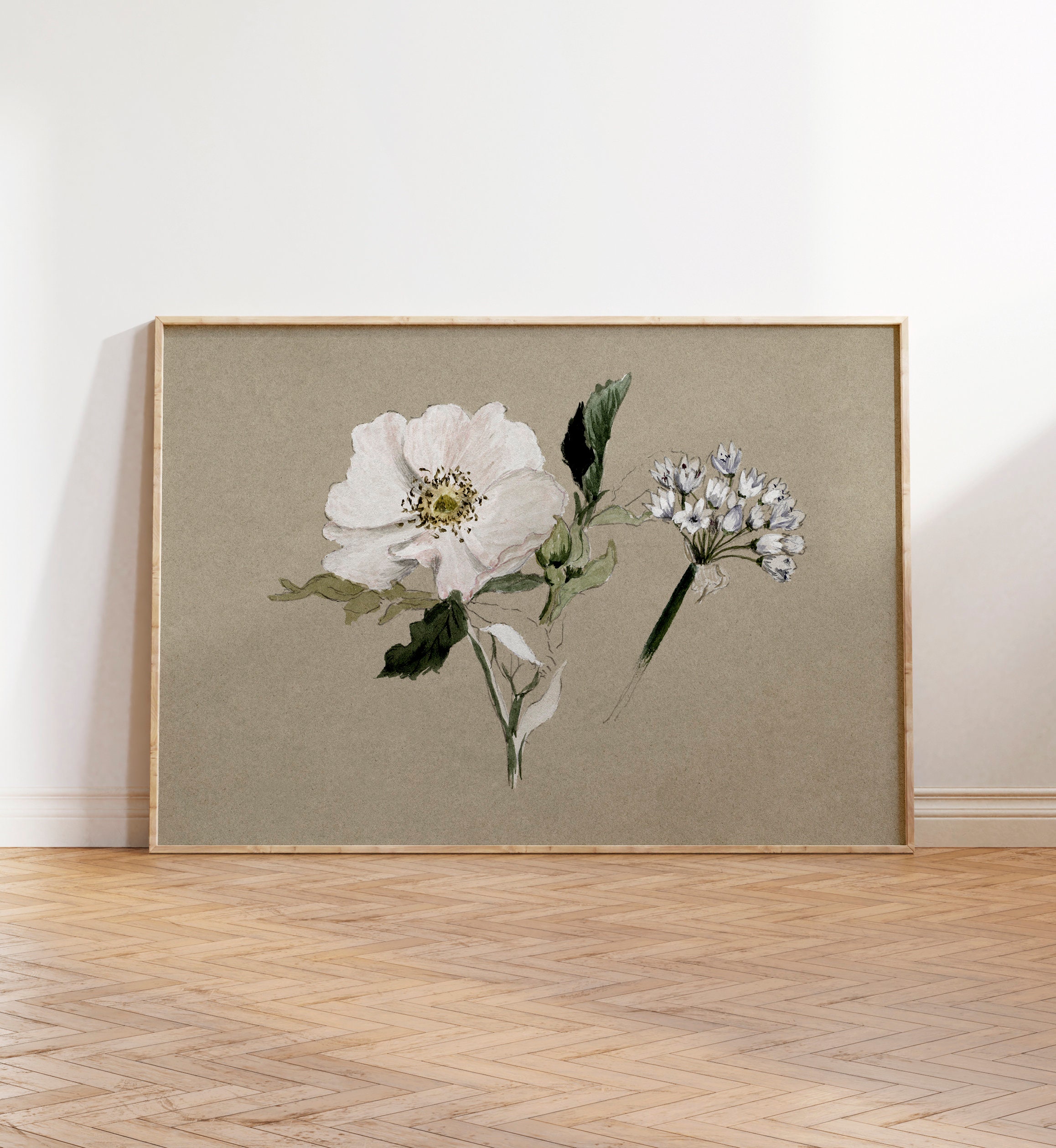 Vintage Muted Floral Drawing Printable Floral Watercolor Antique Flower ...