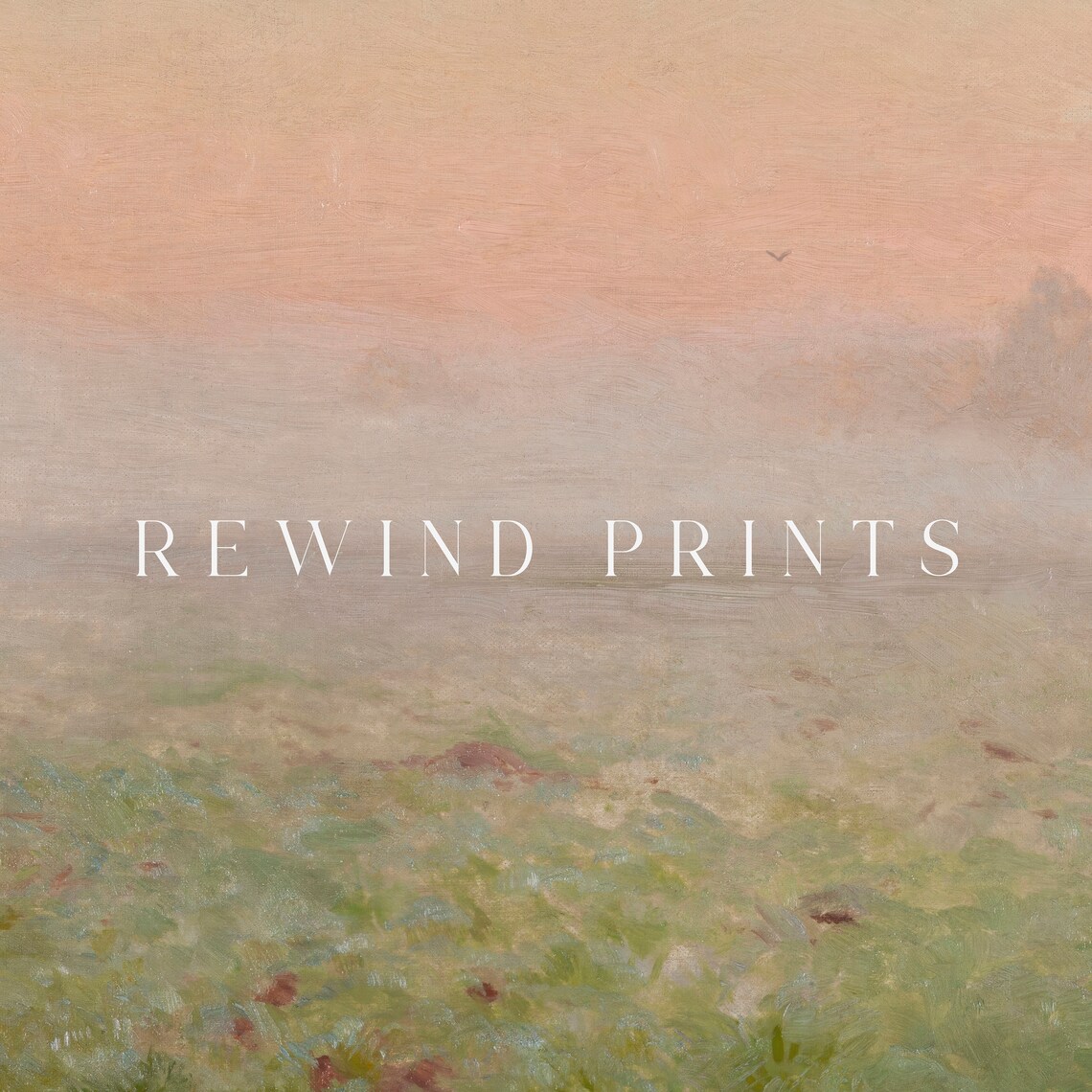 Vintage Muted Watercolor Painting Spring Colors Flower Field Landscape ...