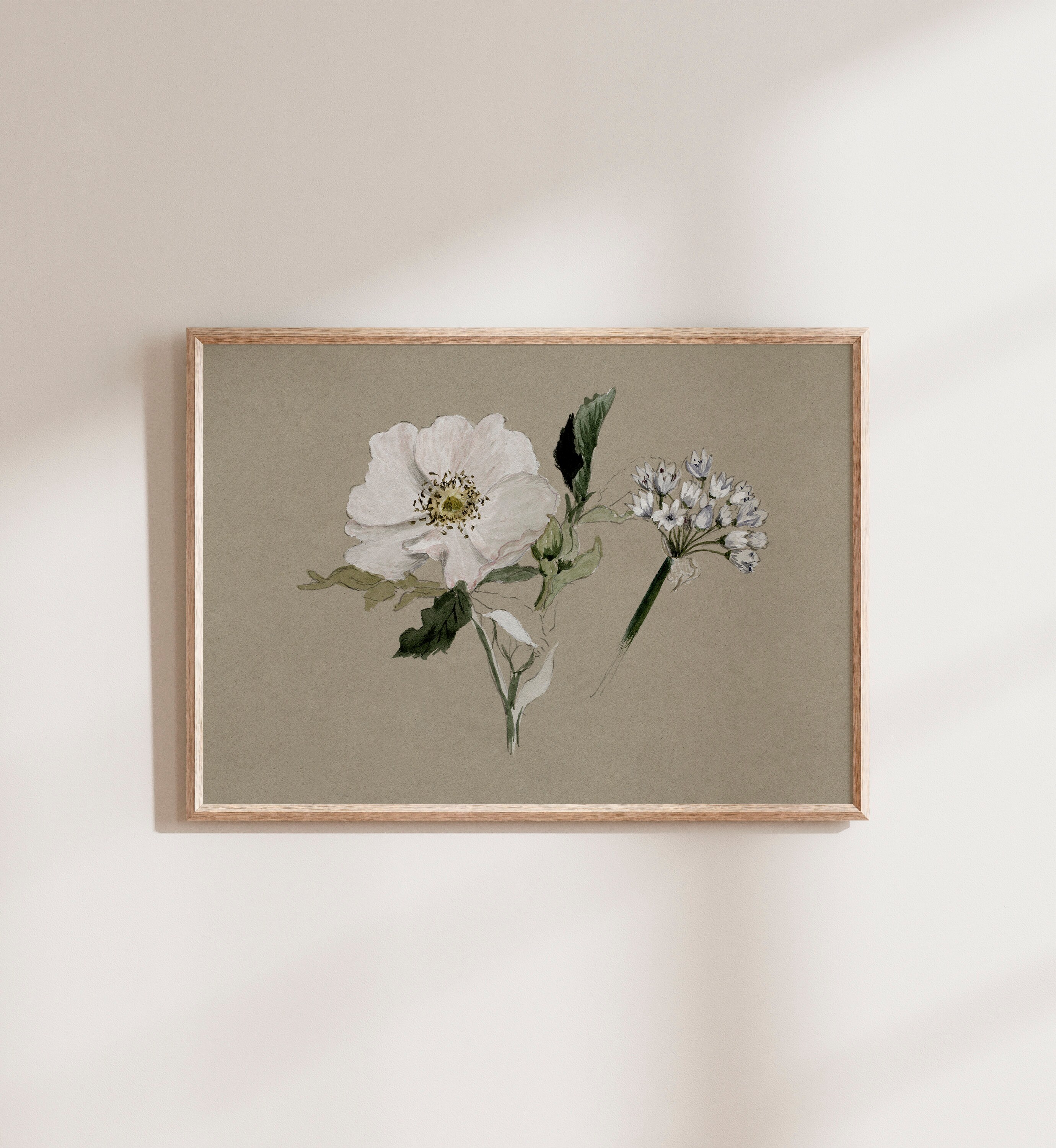 Vintage Muted Floral Drawing Printable Floral Watercolor Antique Flower ...