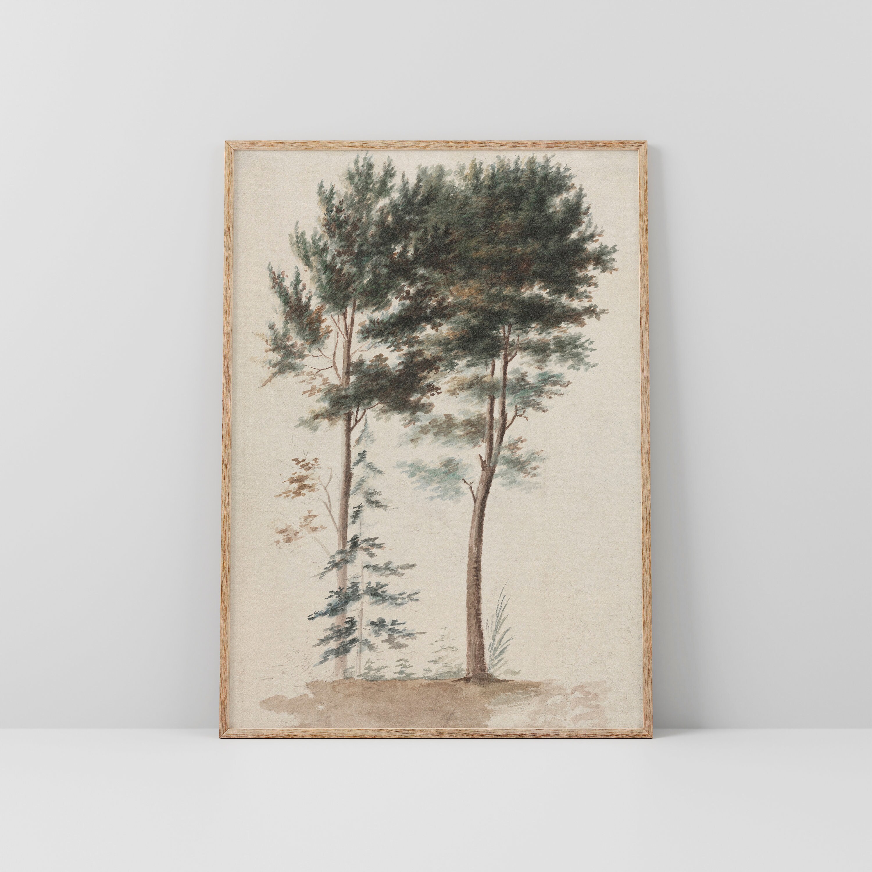 Vintage Rustic Tree Drawing Neutral Cream Landscape Wall Art - Etsy