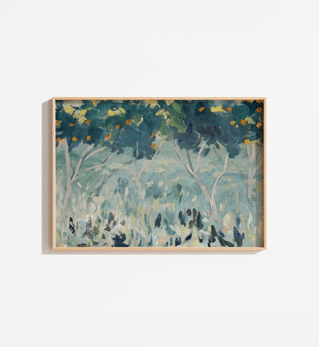 Vintage Colorful Blue Orange Tree Painting | Blue Green Kitchen Wall ...