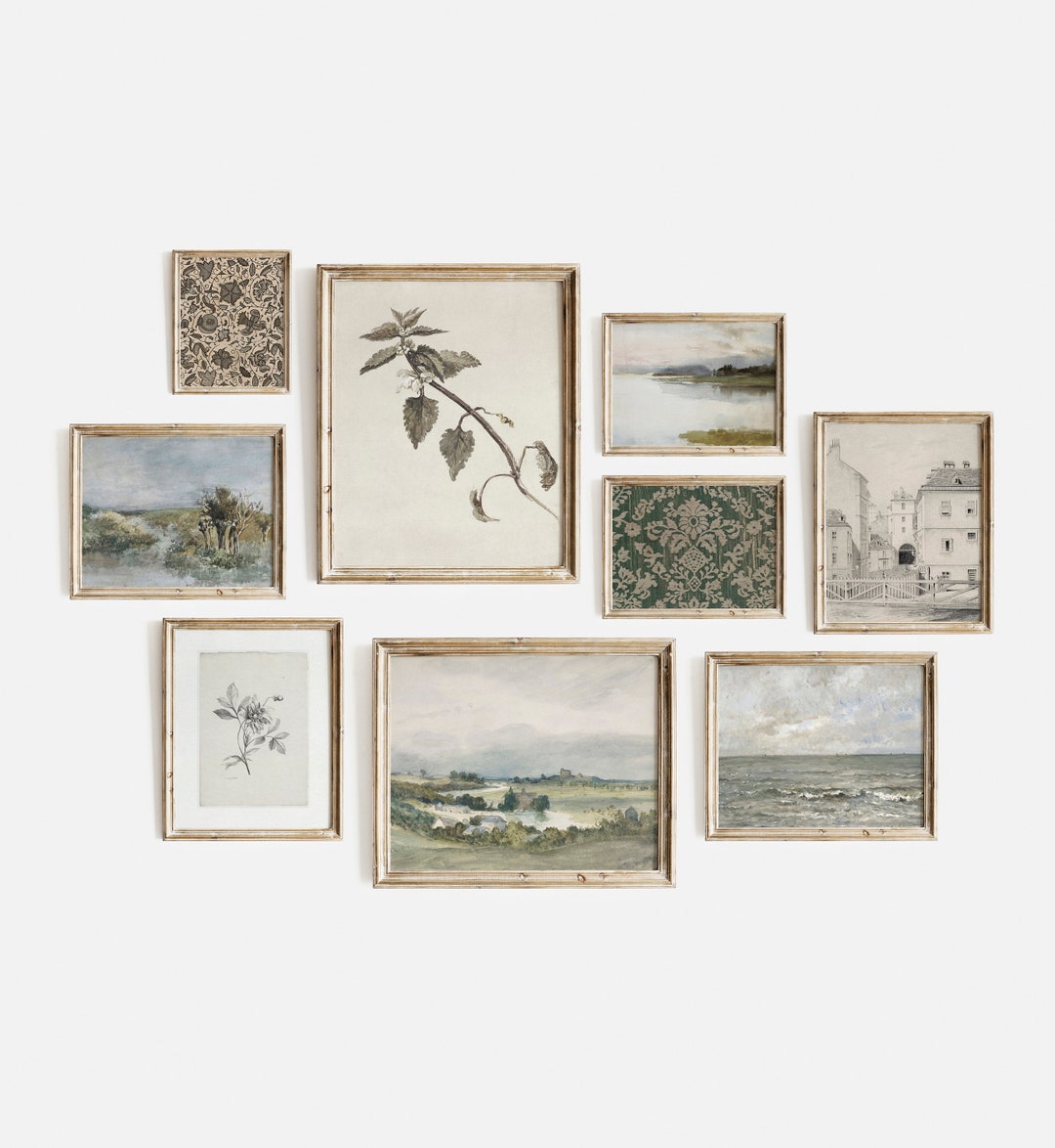 Vintage Neutral Gallery Wall Set of 9 | Antique Wall Art | Digital ...
