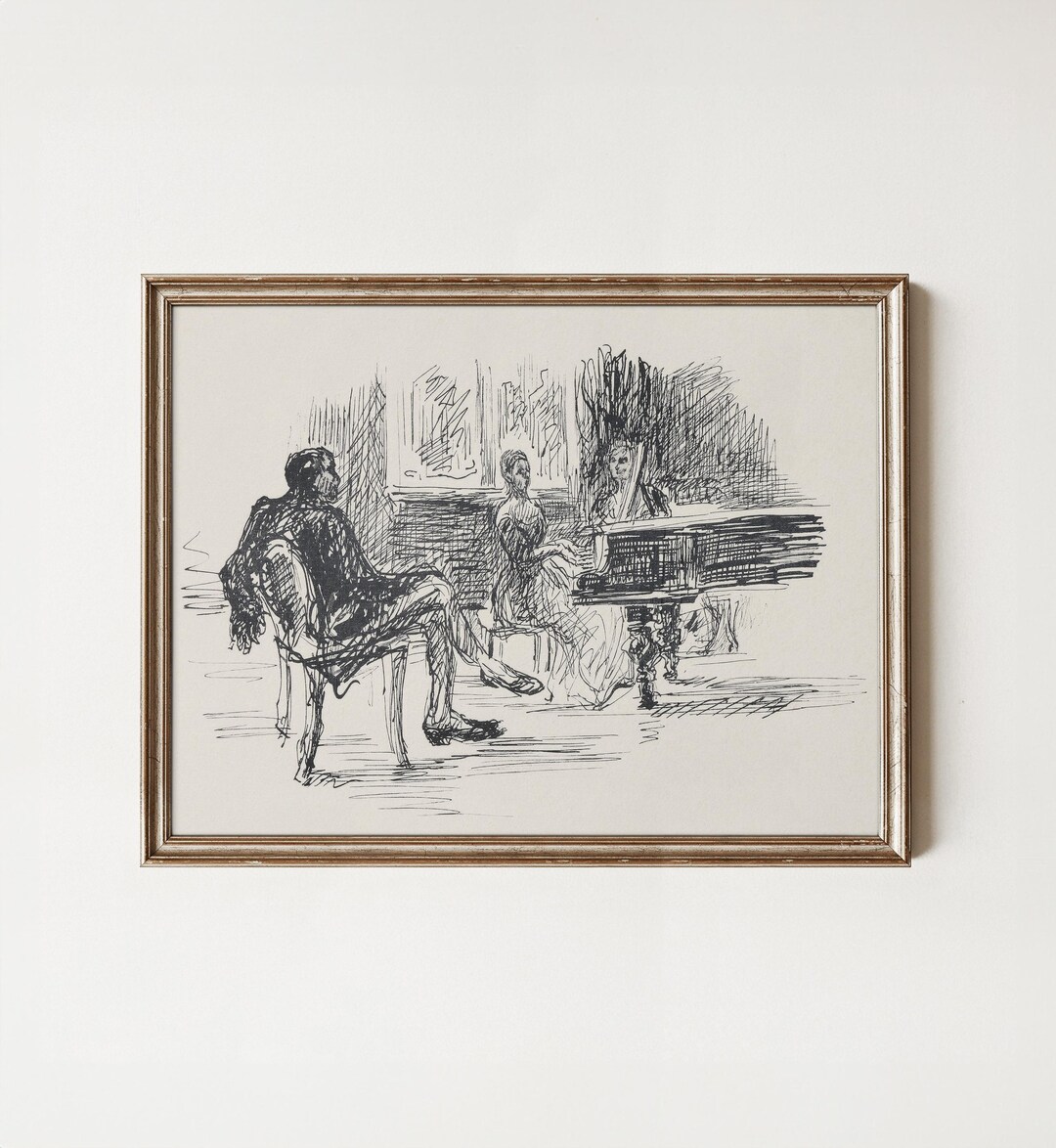 Vintage Piano Ink Sketch Drawing: Printable Figure Art (digital ...
