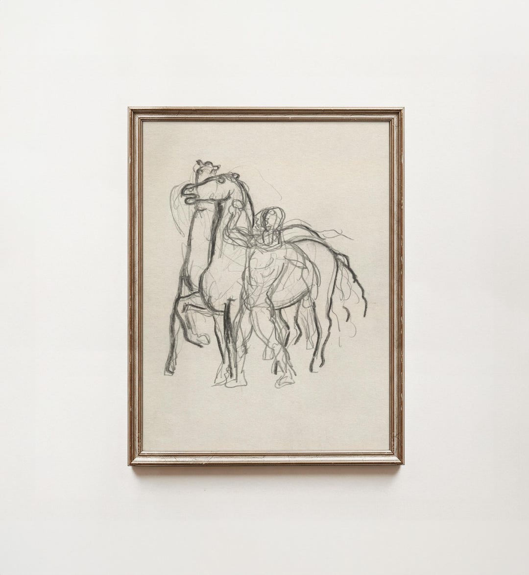 Vintage Horse Sketch Art Print: Antique Line Drawing (digital Download ...