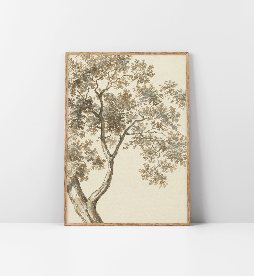 Vintage Rustic Tree Drawing Minimalist Neutral Landscape - Etsy