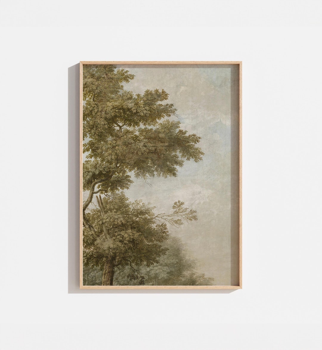 Vintage Forest Tree Painting | Antique Green Meadow Wall Art | Rustic ...