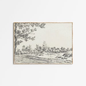 Vintage Landscape Drawing Black and White Sketch Drawing Neutral Wall ...