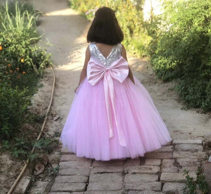 Cute Baby Pink Color Bow Dress Full Length With Head Band - Etsy