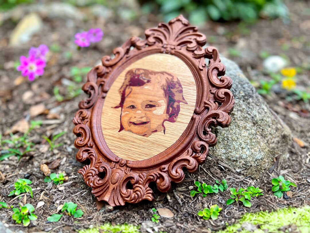 Custom Wood Inlay Portrait: Solid Mahogany Frame, Personalized Art - Etsy