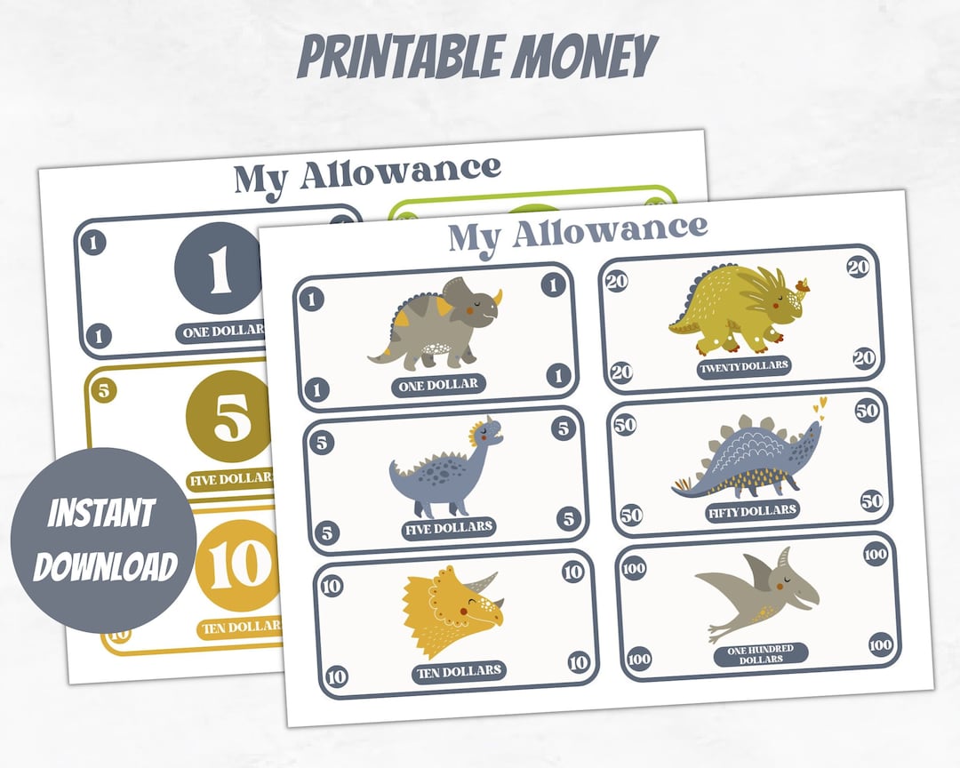 Printable Dinosaur Allowance Money | Kids Allowance Money | Handmade ...