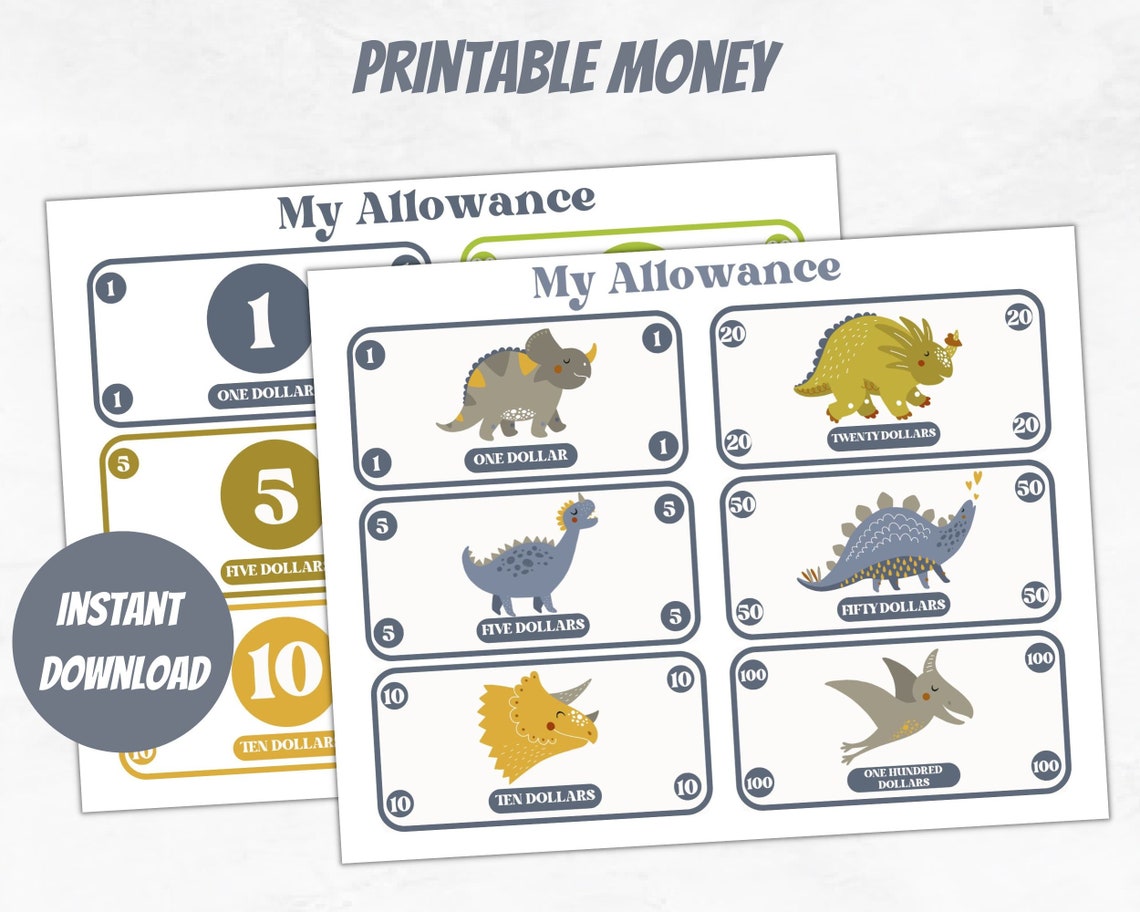 Printable Dinosaur Allowance Money | Kids Allowance Money | Handmade ...