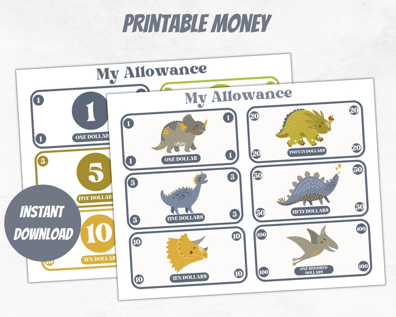 Printable Dinosaur Allowance Money | Kids Allowance Money | Handmade ...