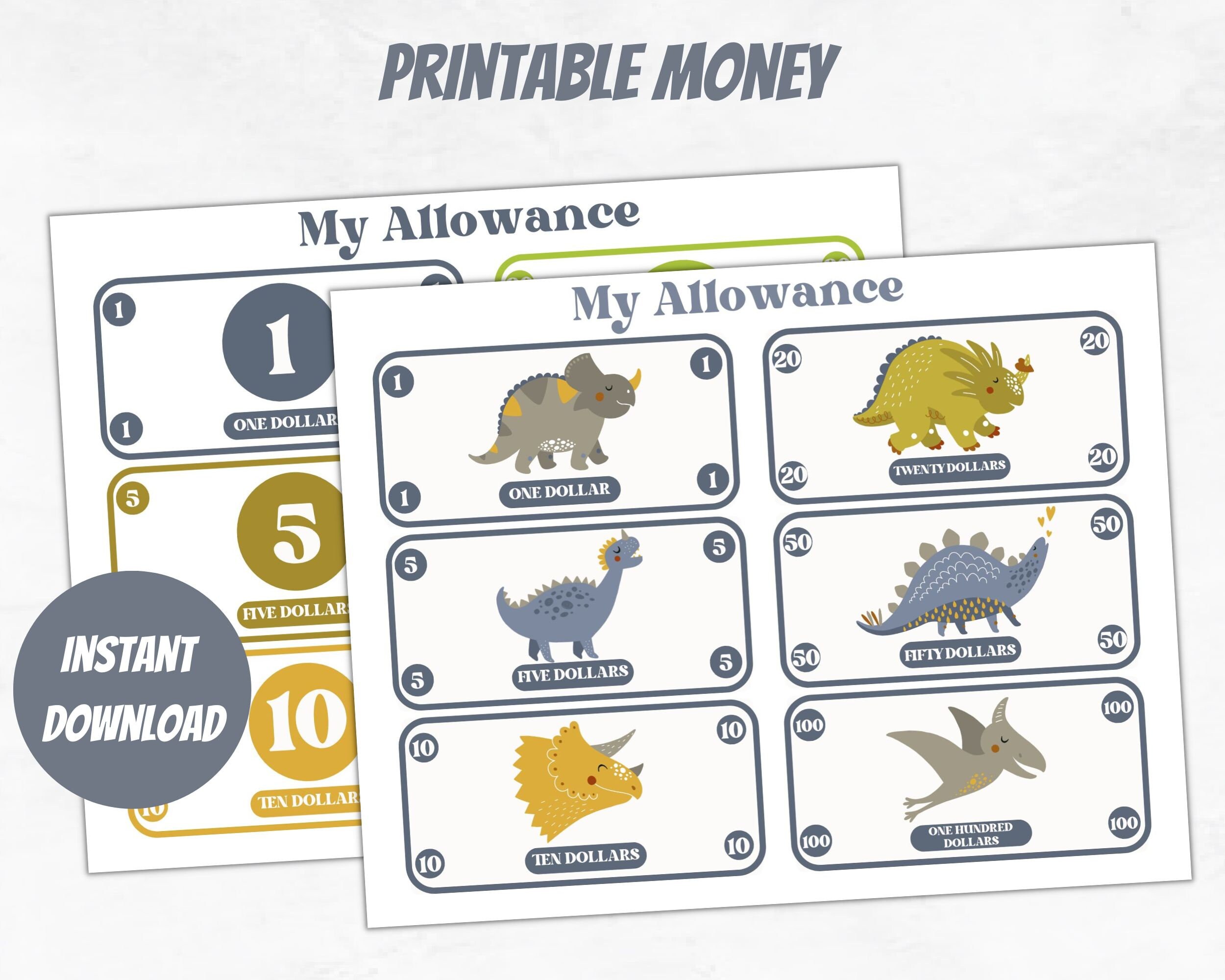 Printable Dinosaur Allowance Money | Kids Allowance Money | Handmade ...